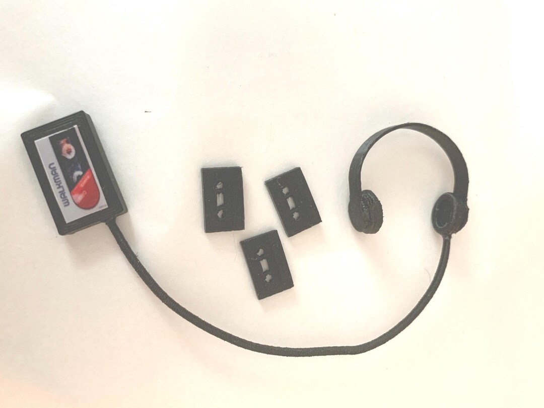 Walkman With Headphones and 3 Cassette Tapes Miniature 1:12 Scale for ...