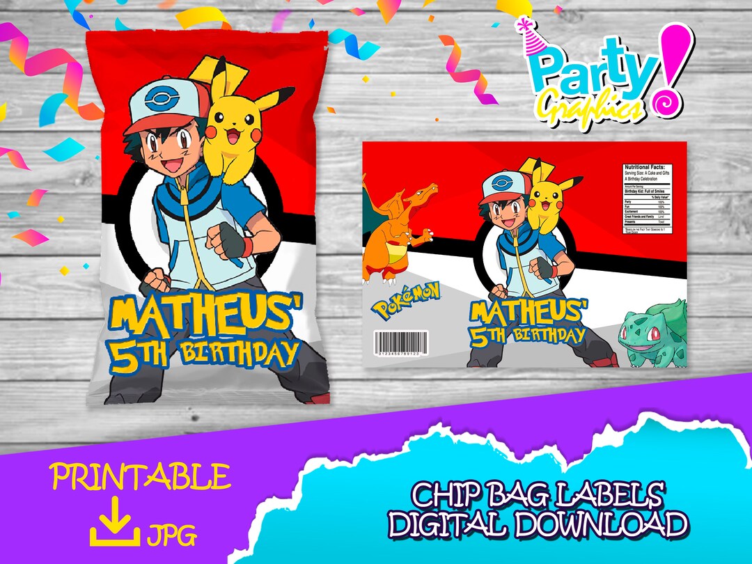 Pokemon Chip Bag Label DIGITAL DOWNLOAD Pokemon printable Pokemon ...