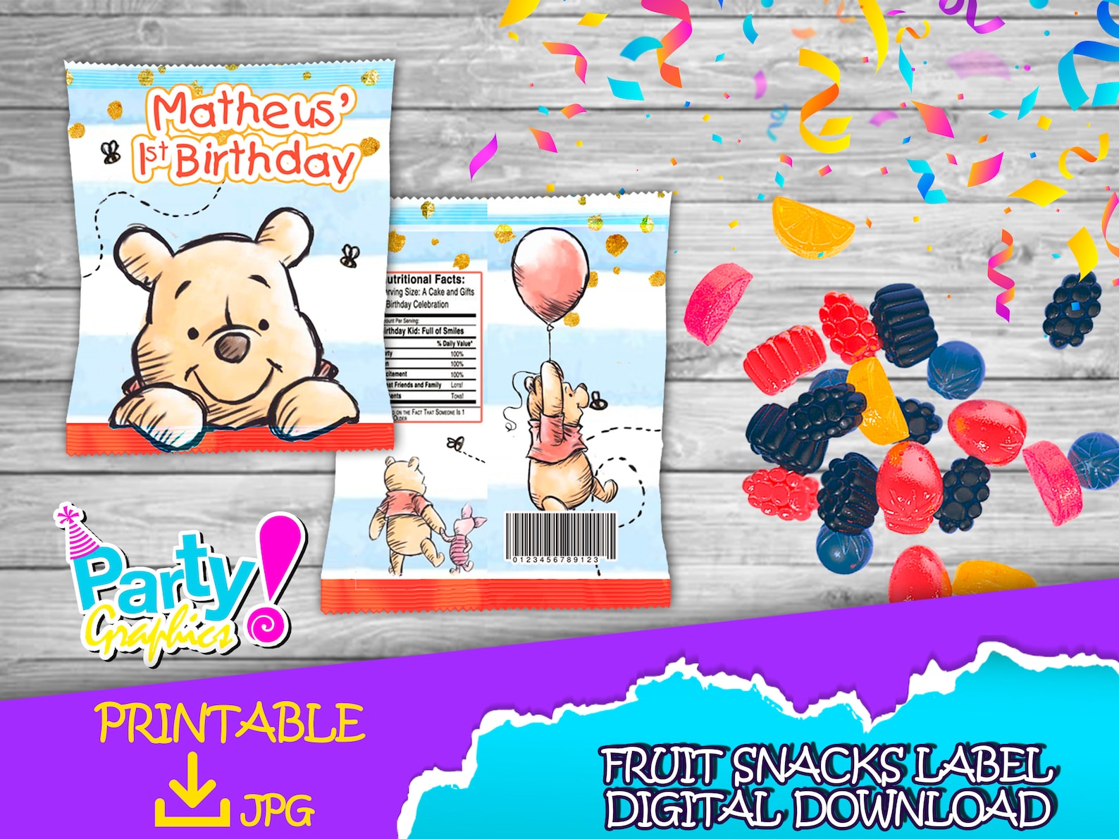 Winnie Pooh Pack chip Bag Fruit Snacks Favor Bag Juice - Etsy