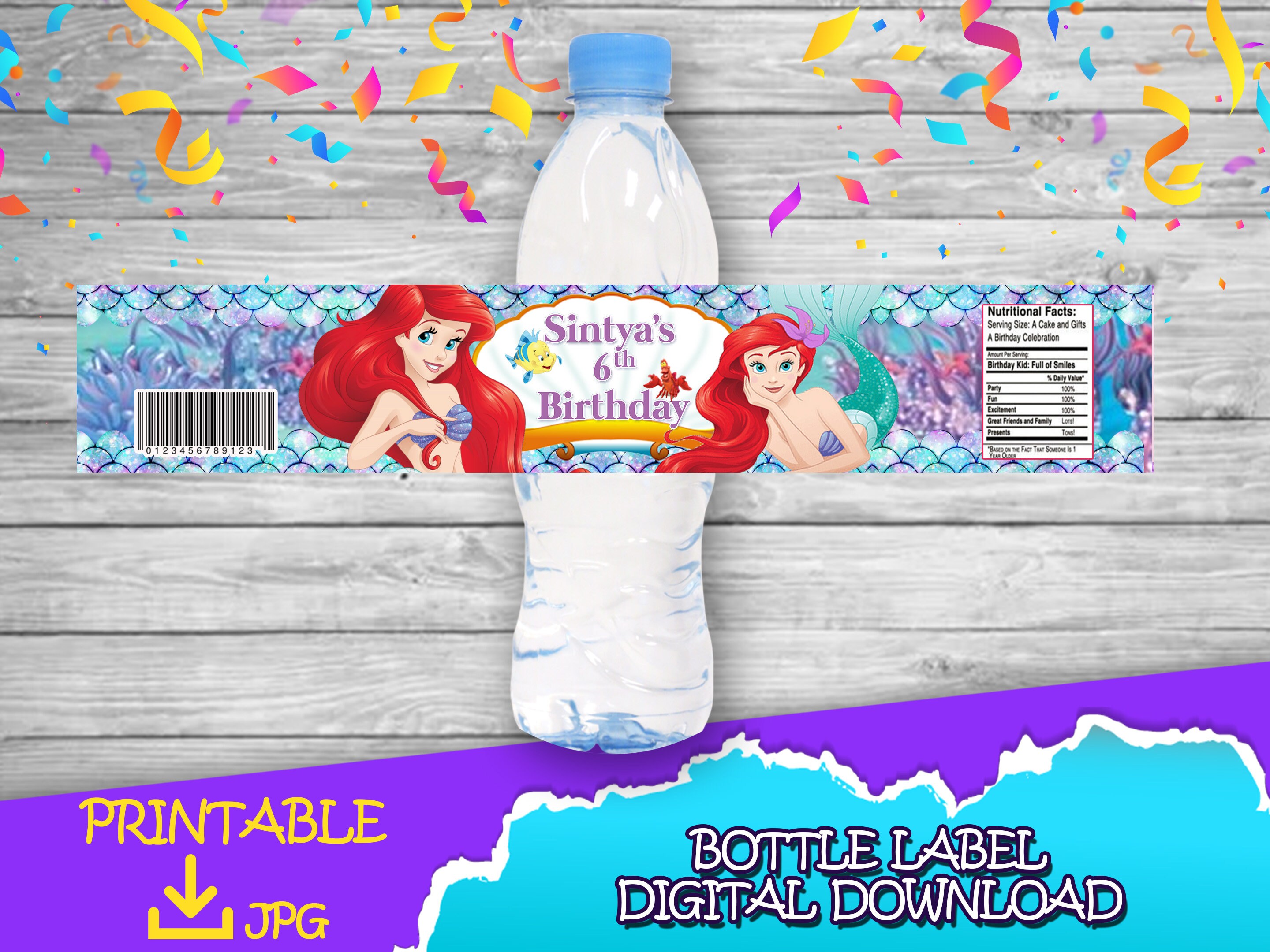 The Little Mermaid Birthday Party bottle Label DIGITAL - Etsy