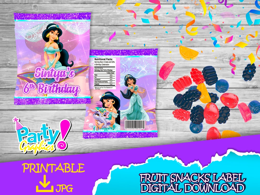 Jasmine Princess Birthday Party Fruit Snacks Label DIGITAL DOWNLOAD ...
