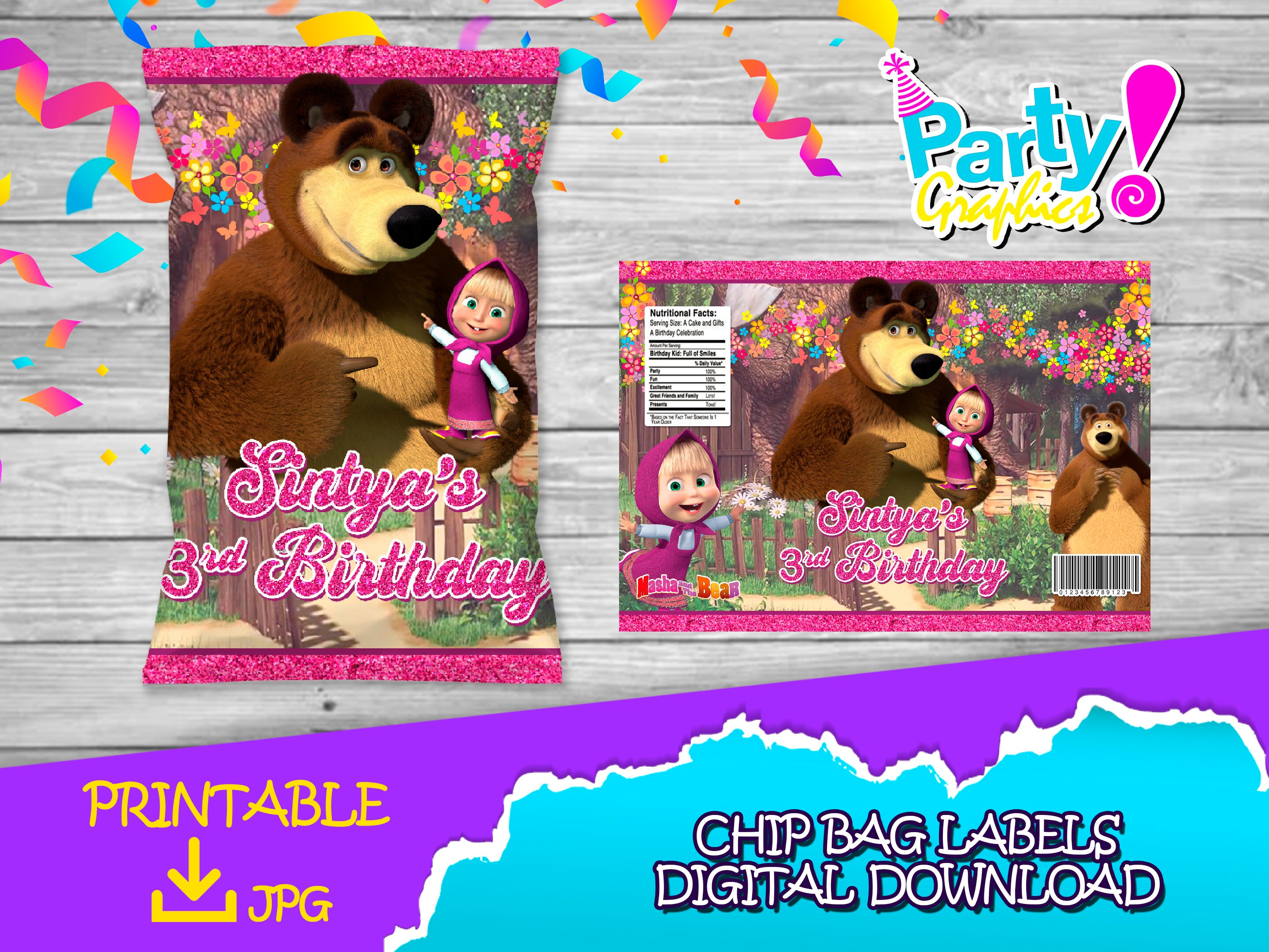 Masha and the Bear chip Bag Fruit Snacks-favor - Etsy