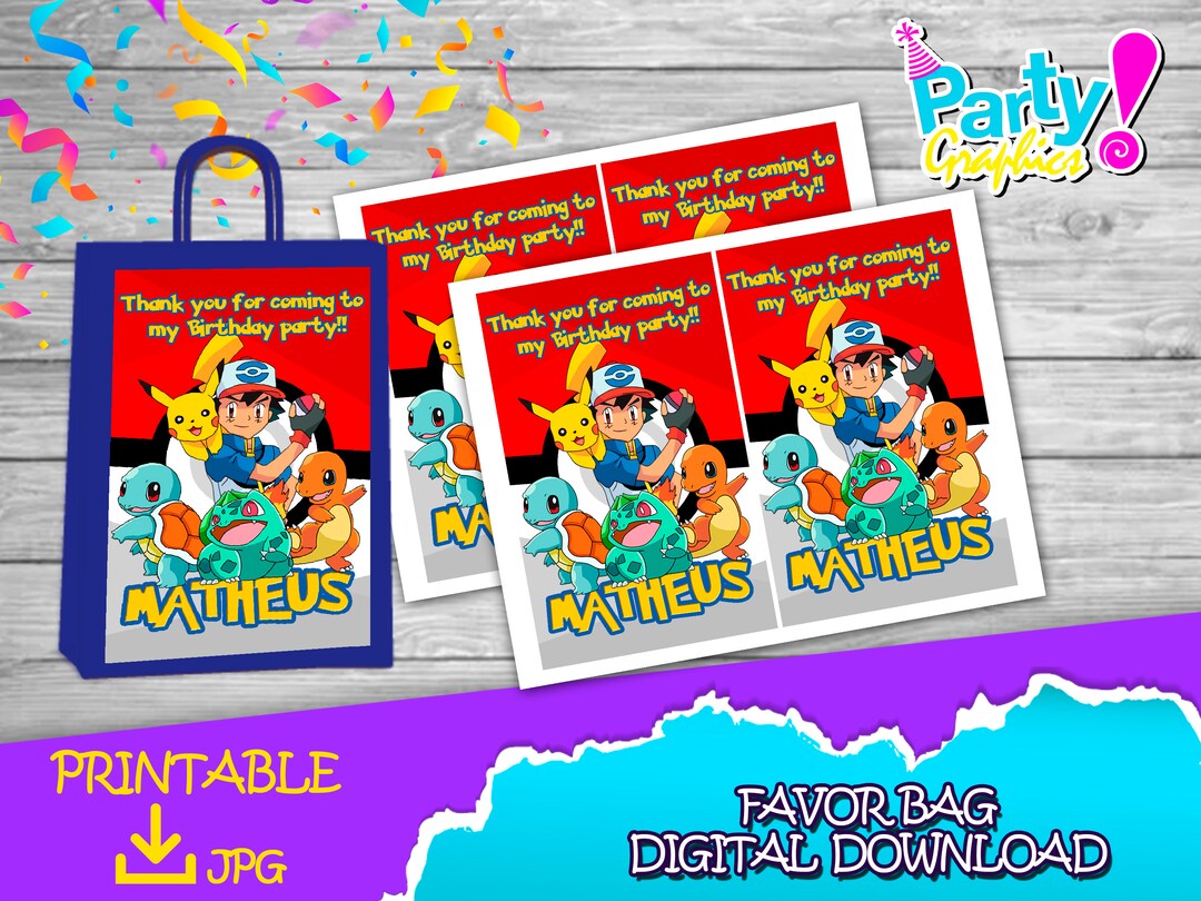 Pokemon Birthday Party Favor Bag Label DIGITAL DOWNLOAD Pokemon ...