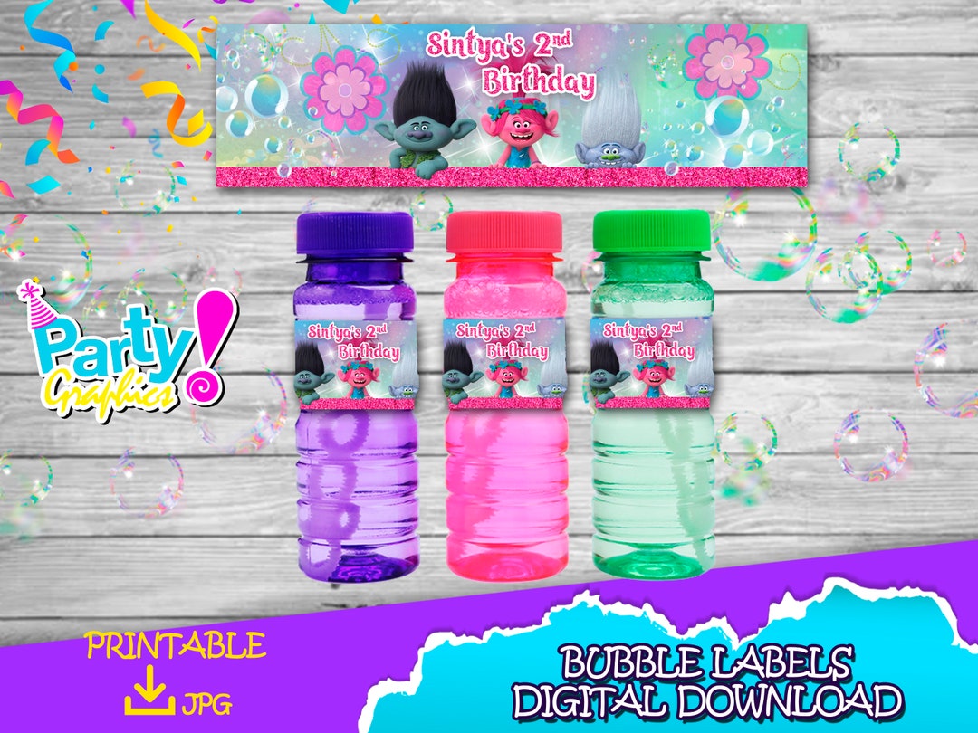 Trolls Bubble Bottle Labels- Trolls Birthday Party -DIGITAL DOWNLOAD - Etsy