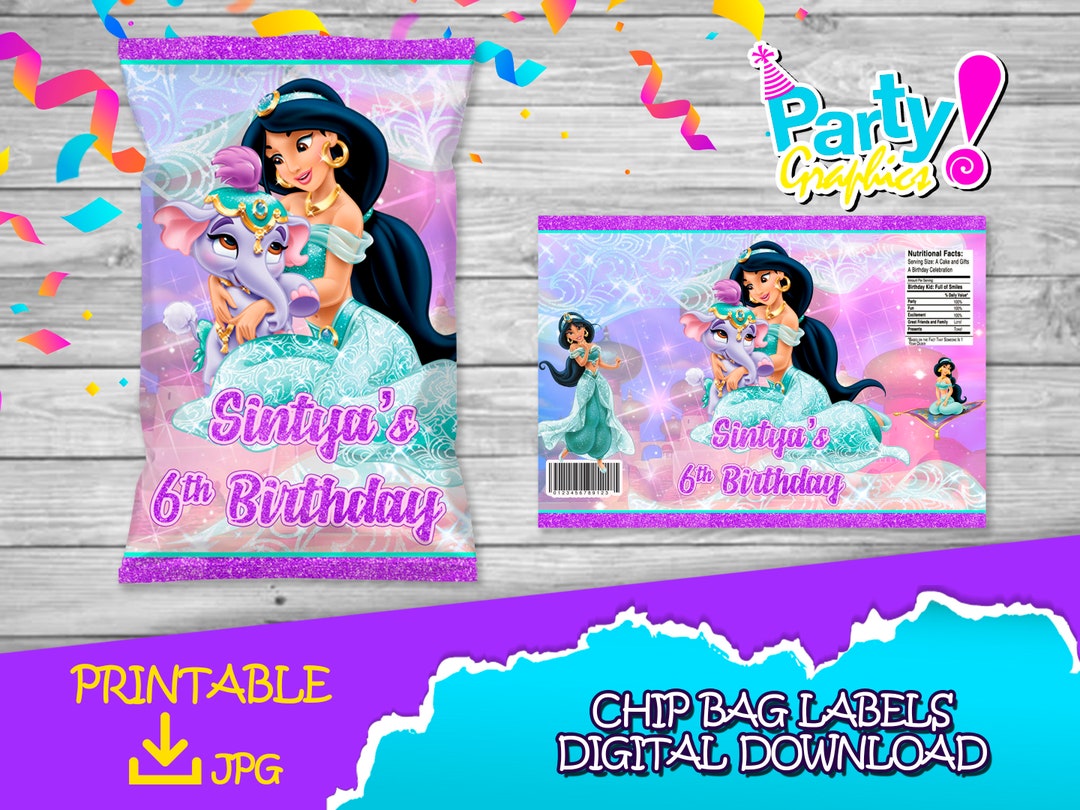 Jasmine Princess Chip Bag Label DIGITAL DOWNLOAD jasmine Printable ...