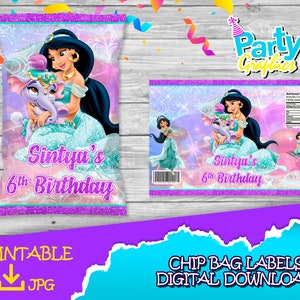 Jasmine Princess Chip Bag Label DIGITAL DOWNLOAD jasmine Printable ...