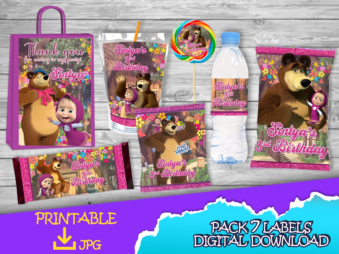 Masha and the Bear -chip Bag-fruit Snacks-favor Bag-juice-lollipop ...