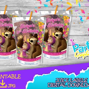Masha and the Bear Party -juice Label - DIGITAL DOWNLOAD- Masha and the ...
