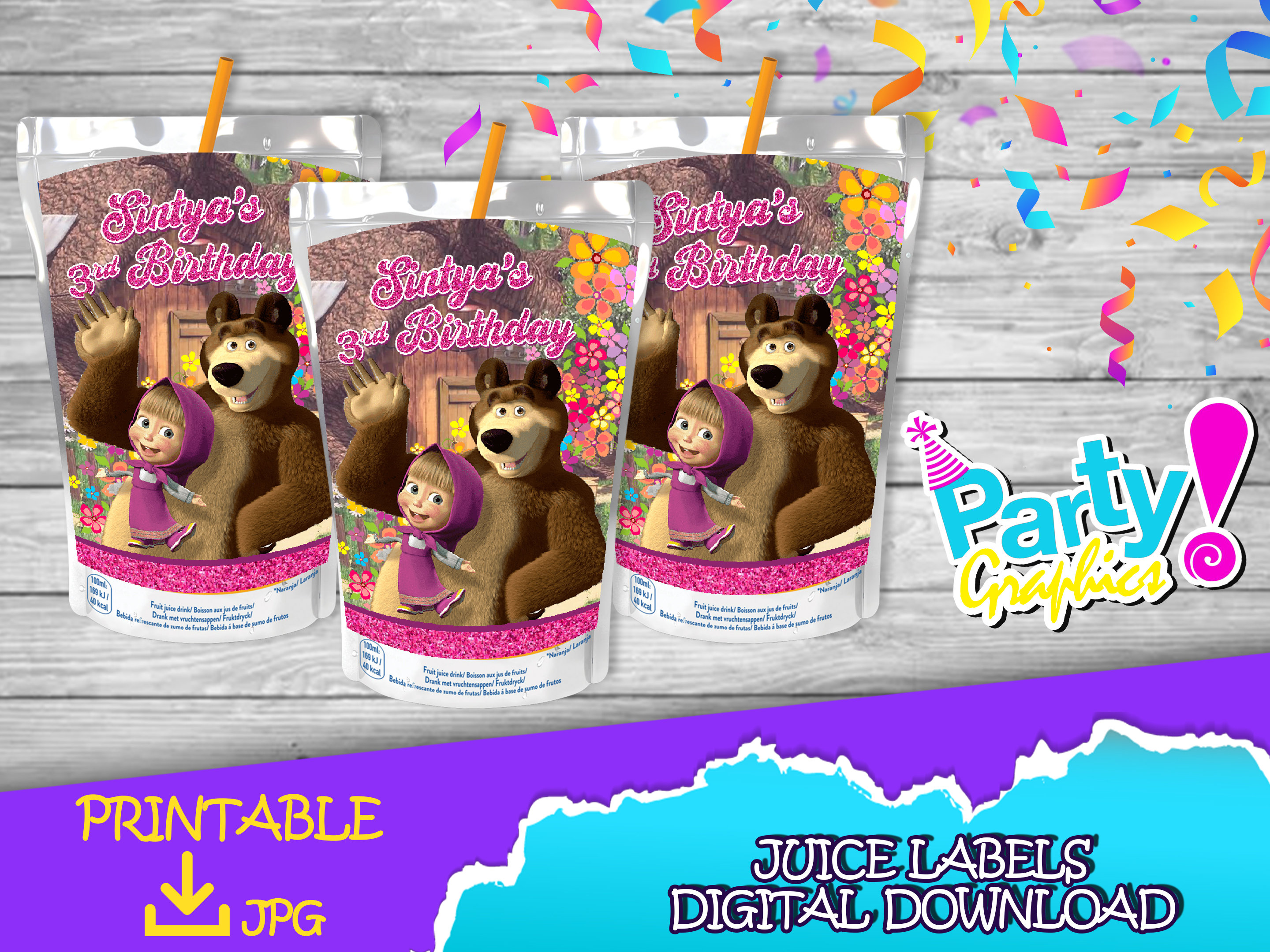 Masha and the Bear Party juice Label DIGITAL DOWNLOAD - Etsy Australia