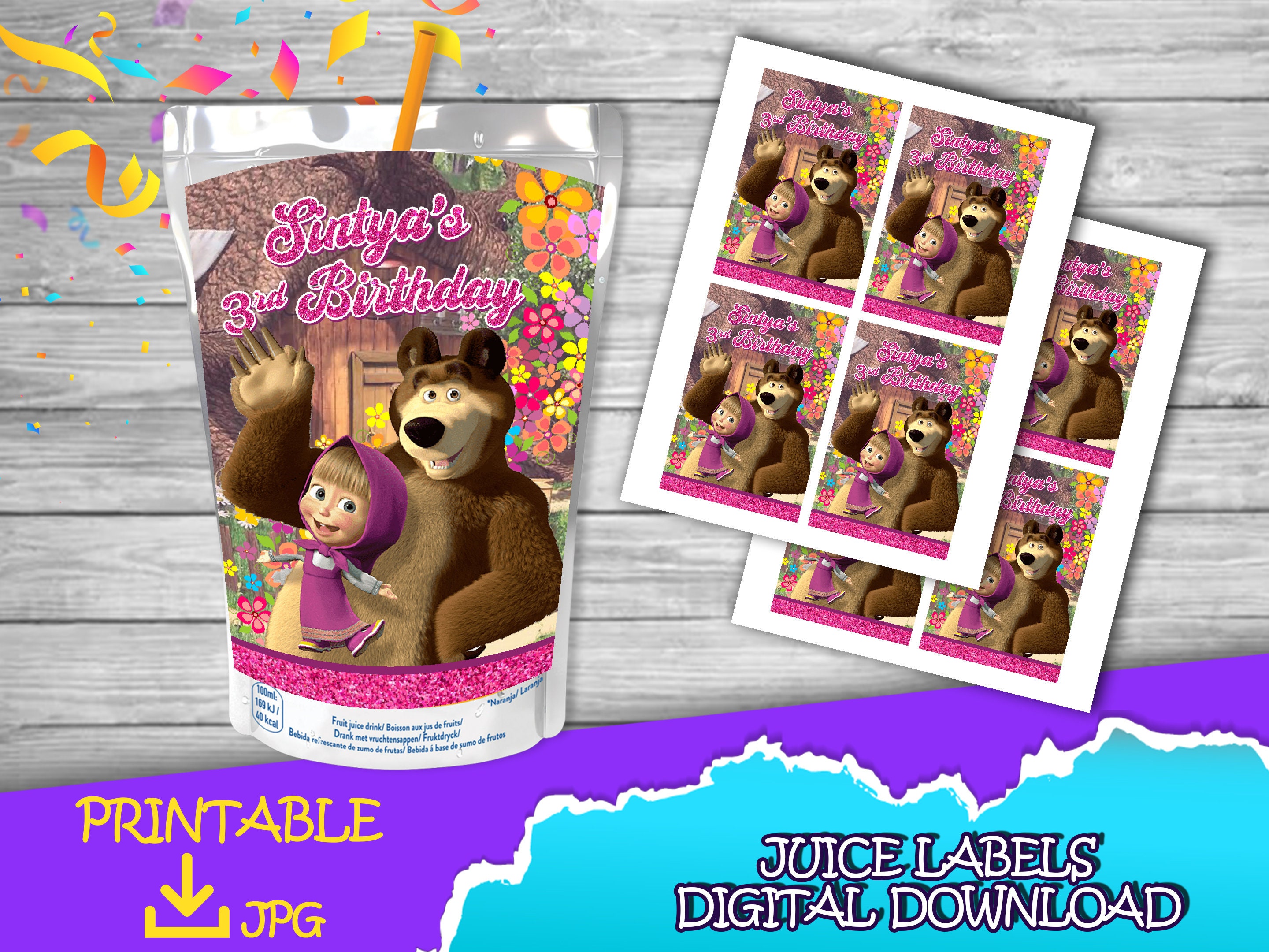 Masha and the Bear Birthday Pack chip Bag fruit Snacks-favor - Etsy