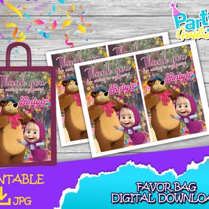 Masha and the Bear Birthday Party - Favor Bag Label - DIGITAL DOWNLOAD ...