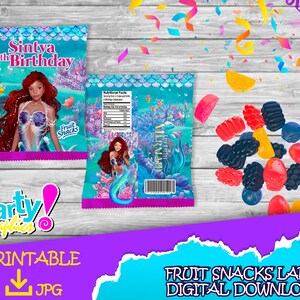 The Little Mermaid Birthday Party Fruit Snacks Label DIGITAL DOWNLOAD ...