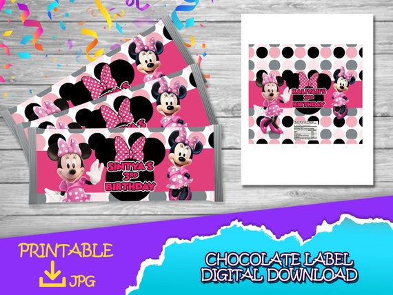 Minnie Mouse Pink Birthday Party Chocolate Label DIGITAL - Etsy