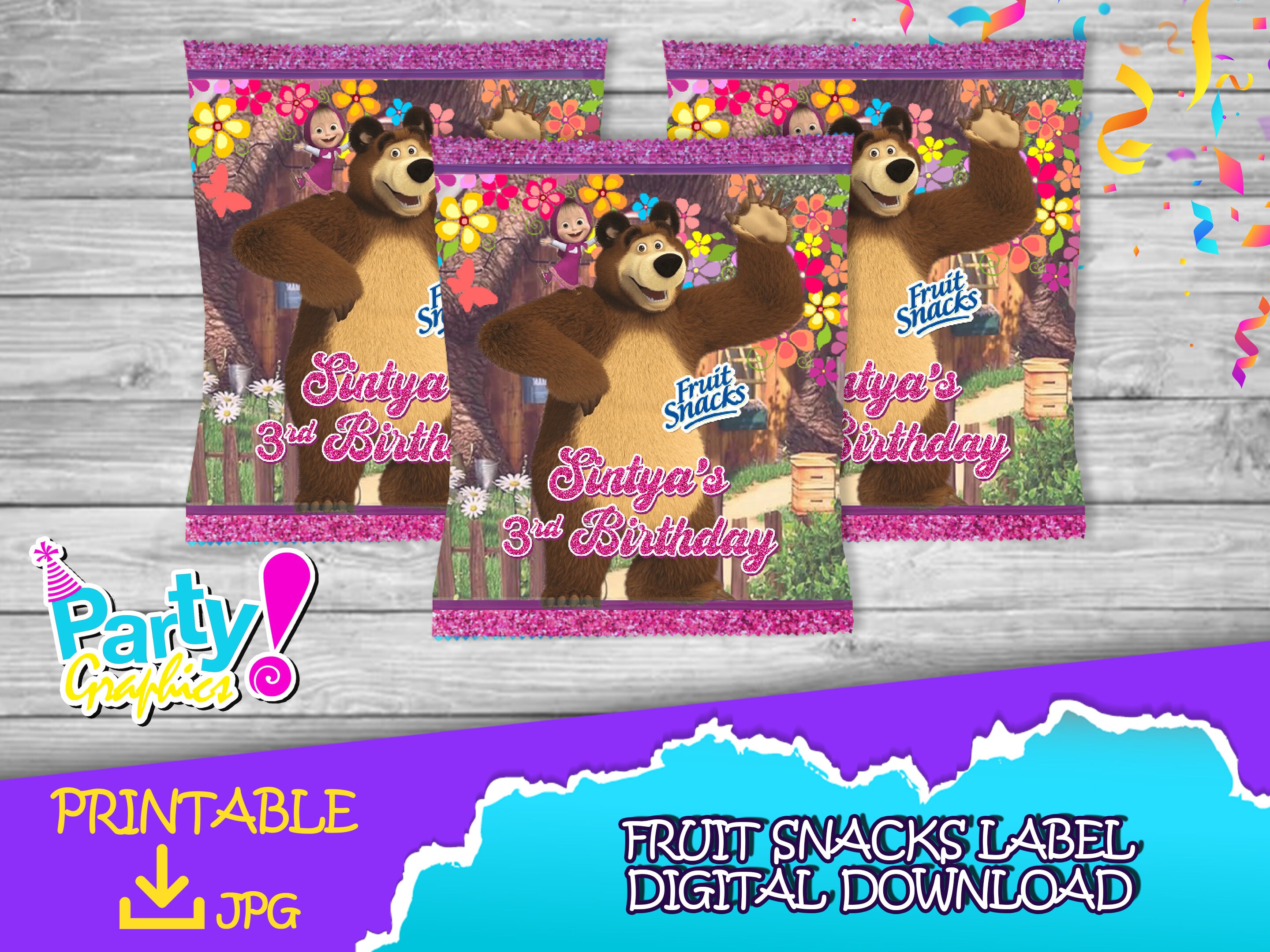 Masha and the Bear Birthday Party Fruit Snacks Label - Etsy