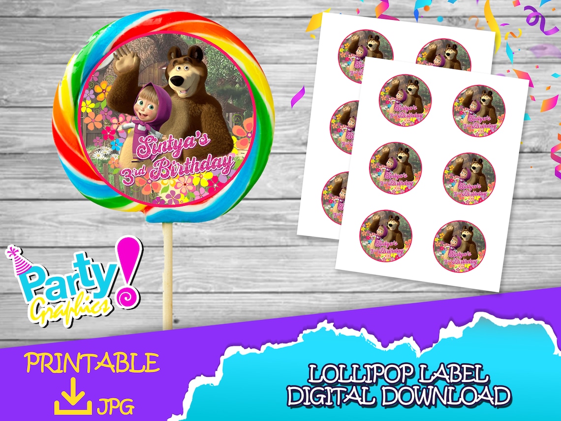 Masha and the Bear Birthday Party Lollipop Label DIGITAL - Etsy