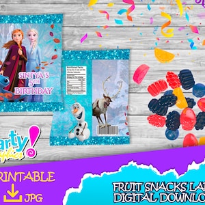 Frozen Birthday Pack Chip Bag fruit Snacks-favor Bag Juice water Bottle ...