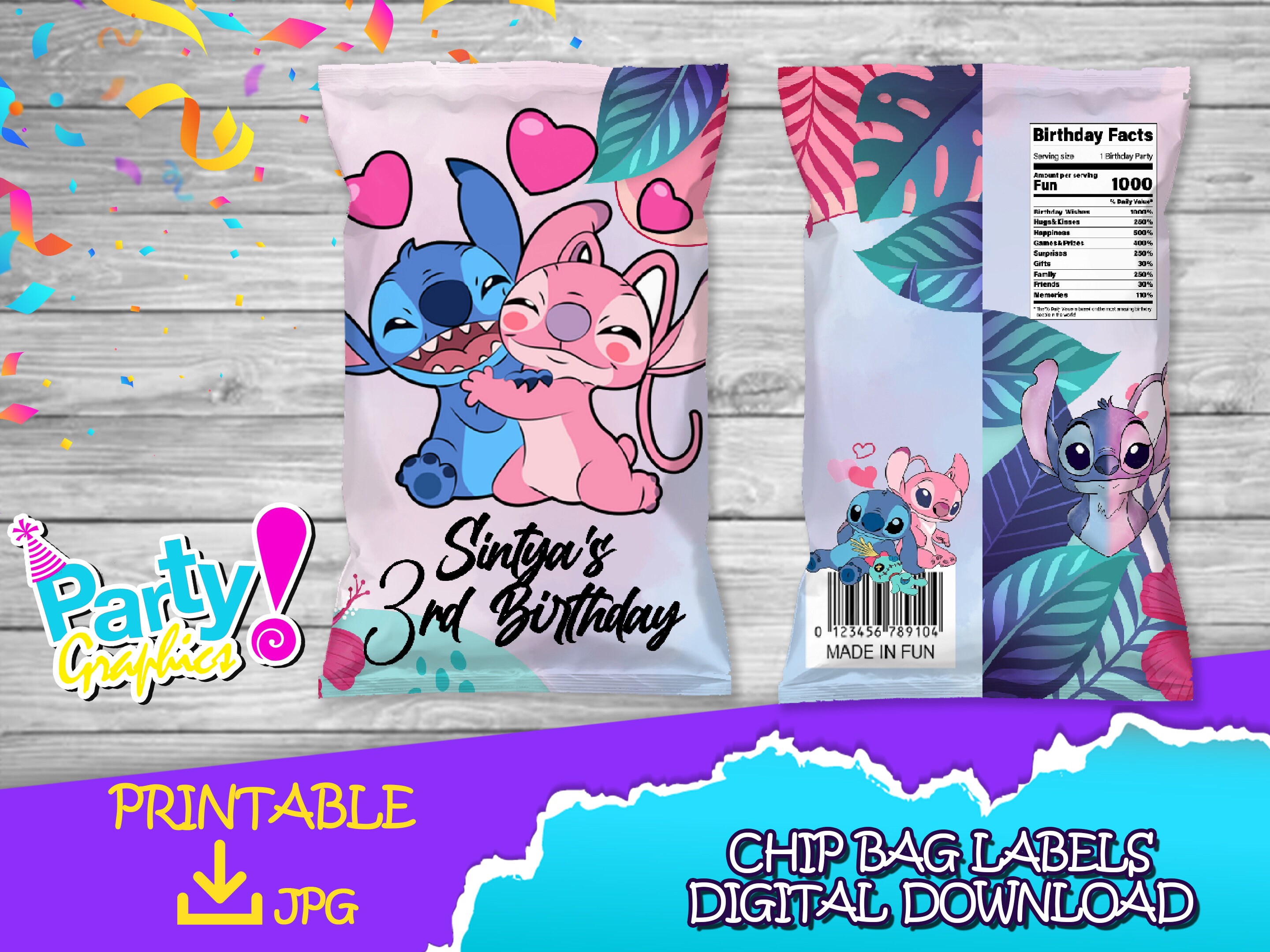 Stitch And Angel Party – Chip Bag Label – DIGITAL DOWNLOAD – Stitch And ...