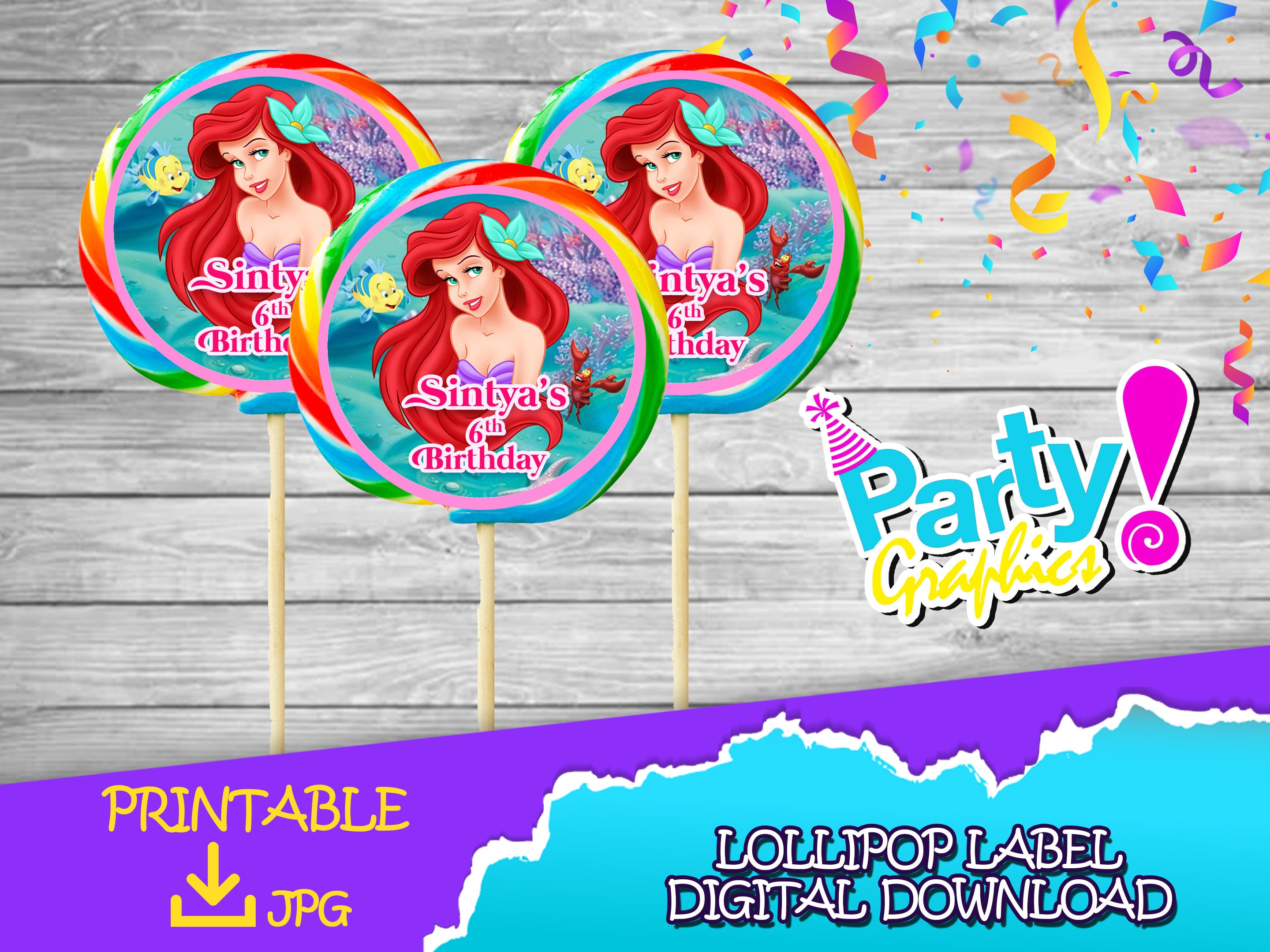 The Little Mermaid Birthday Party Lollipop Label DIGITAL - Etsy
