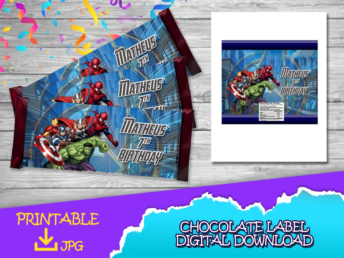 Avengers Birthday Party Chocolate Label DIGITAL DOWNLOAD - Etsy
