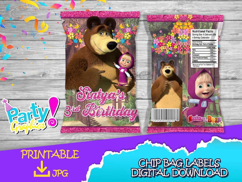 Masha and the Bear Chip Bag Label DIGITAL DOWNLOAD Masha - Etsy