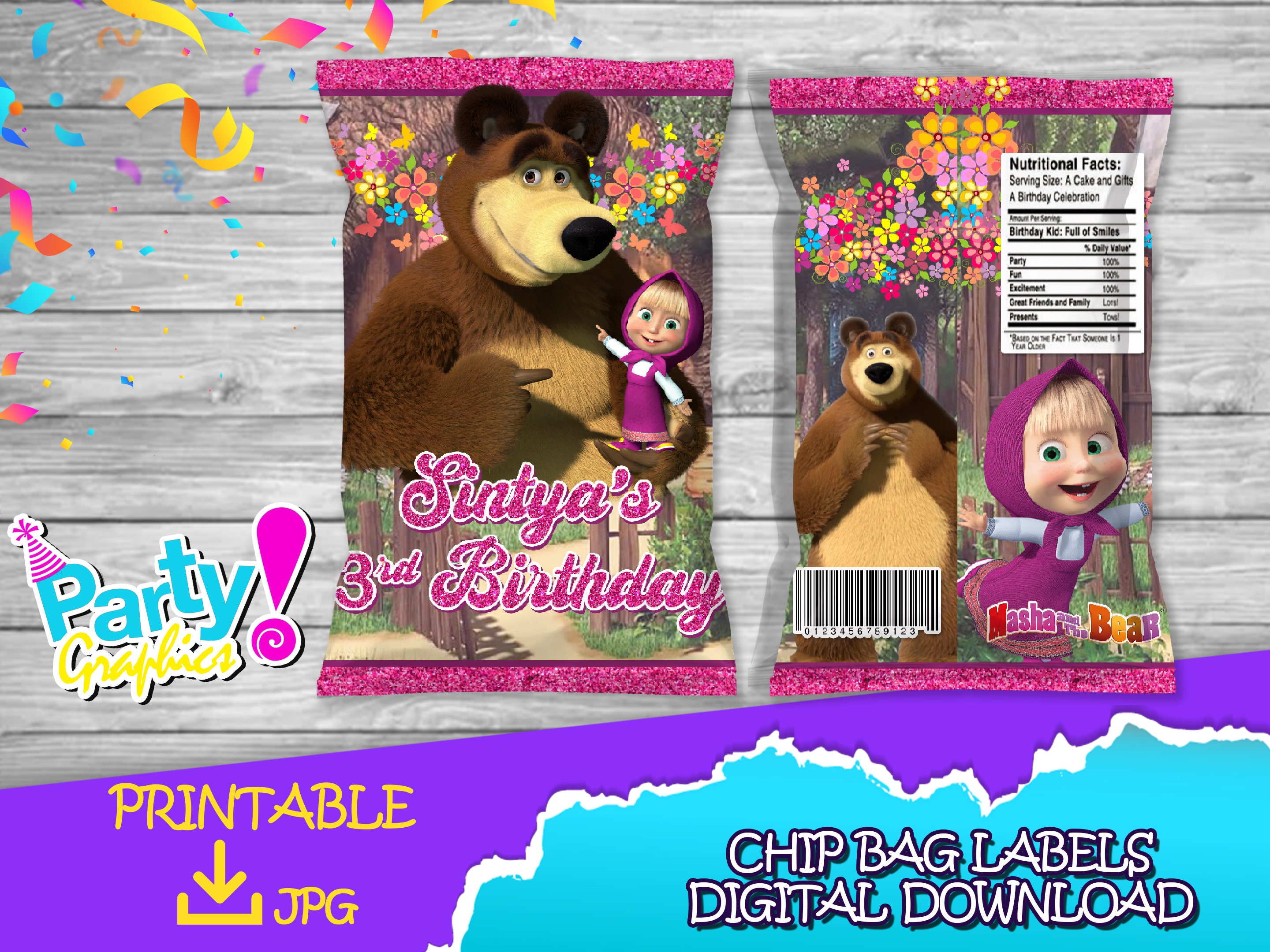Masha and the Bear Chip Bag Label DIGITAL DOWNLOAD Masha - Etsy New Zealand