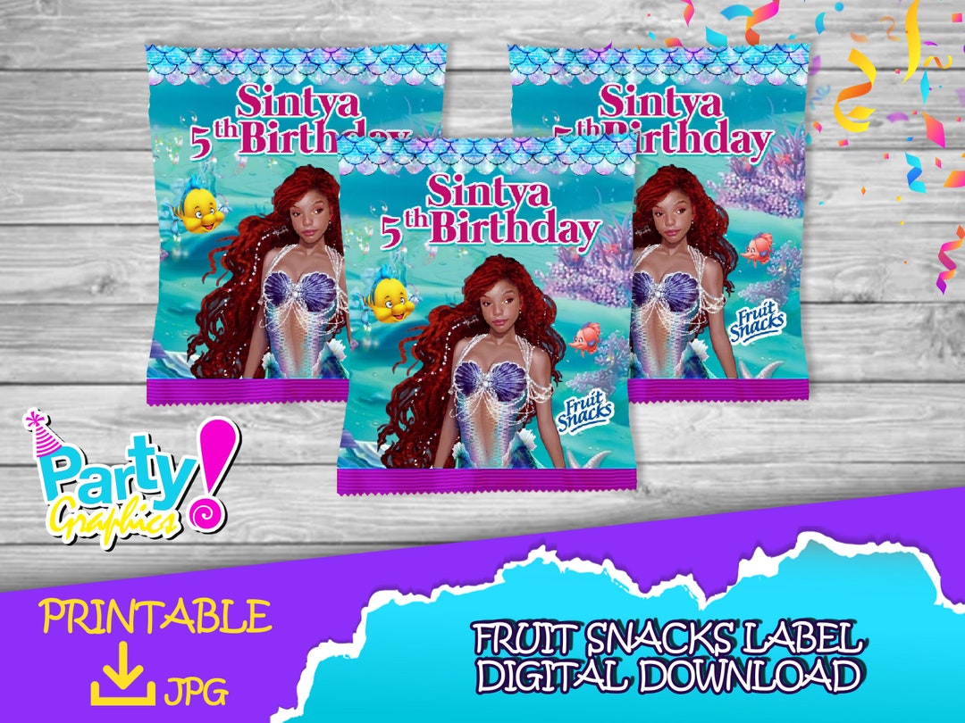 The Little Mermaid Birthday Party Fruit Snacks Label DIGITAL DOWNLOAD ...