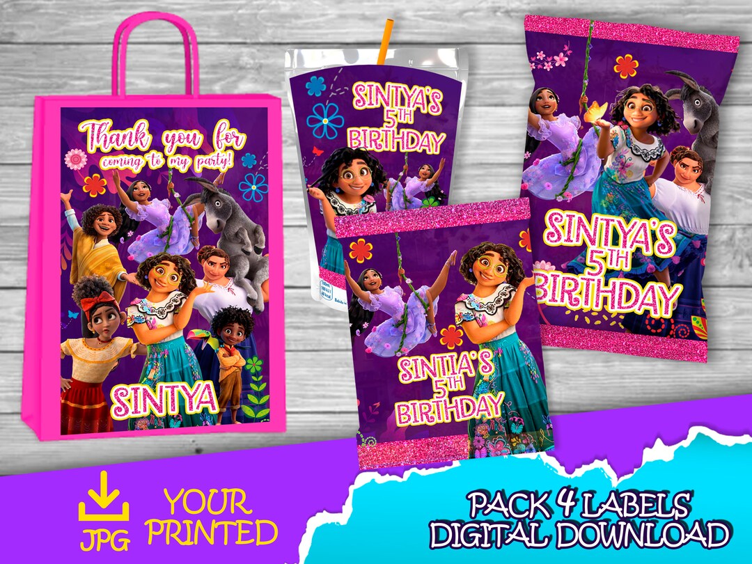Encanto Birthday Pack Chip Bag Fruit Snacks-Favor bag Juice Labels ...