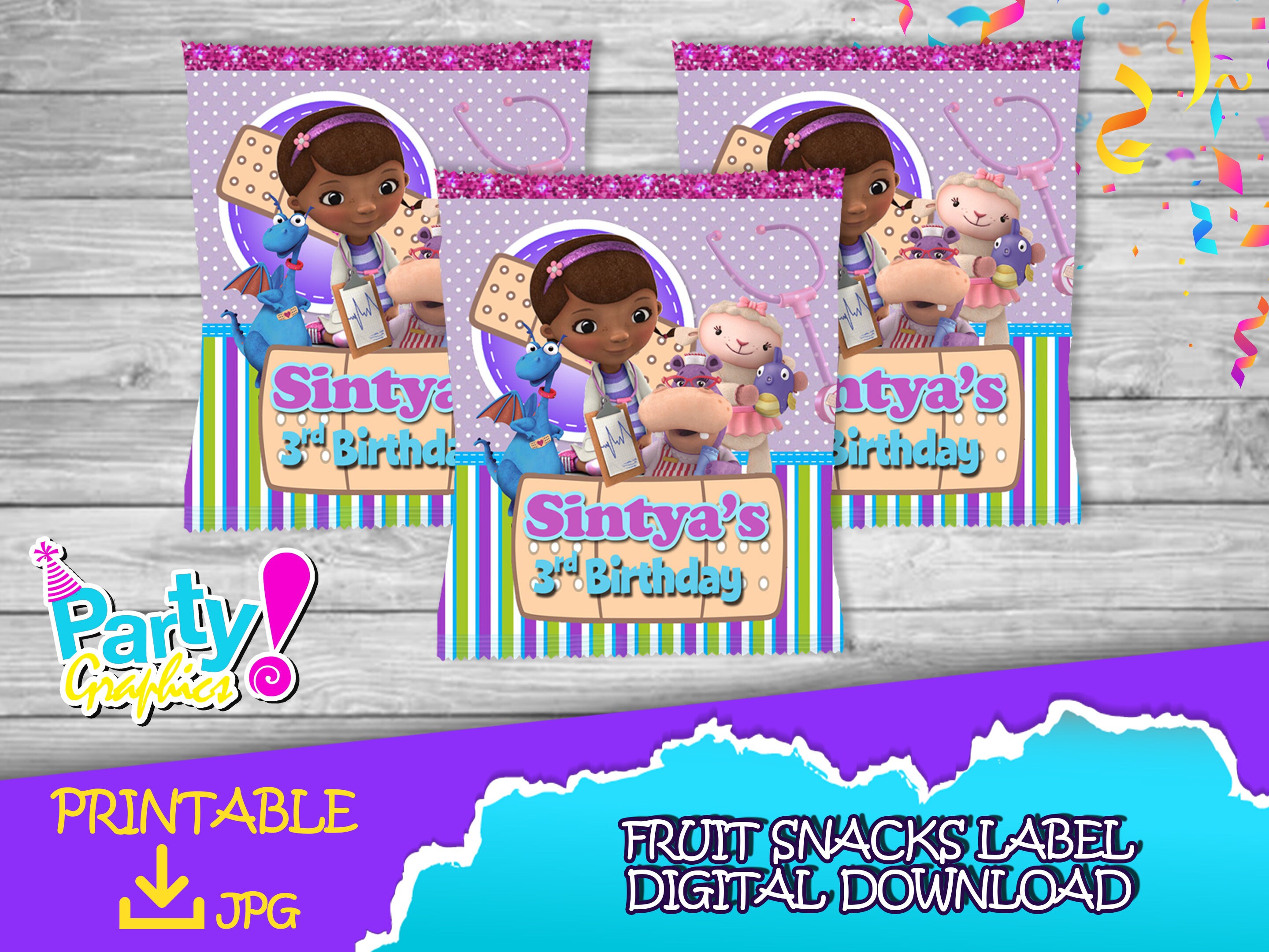 Doc Mcstuffins Birthday Party Fruit Snacks Label DIGITAL - Etsy