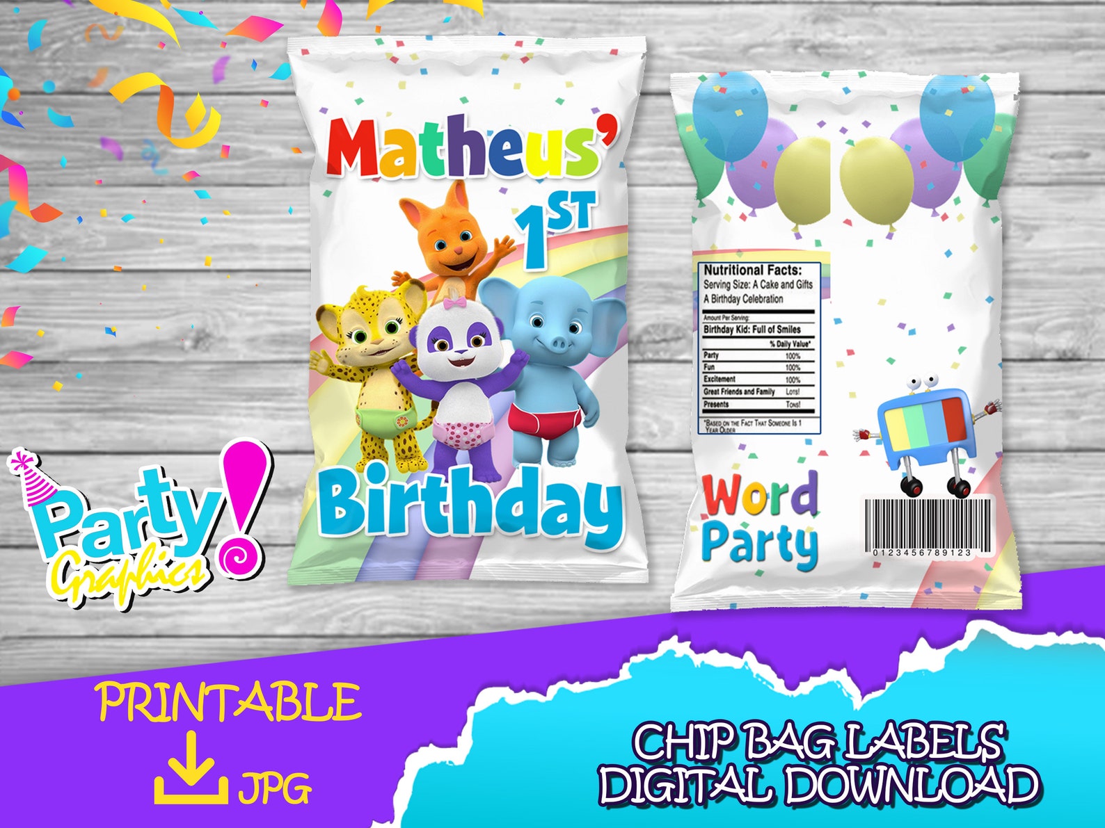Word Party Chip Bag Label DIGITAL DOWNLOAD Word Party Girl - Etsy