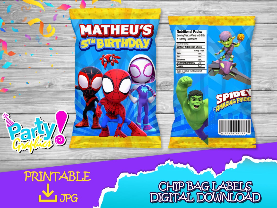 Spidey and His Amazing Friends Chip Bag Label DIGITAL - Etsy