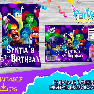 Inside Out Birthday Label - Chip Bag 1oz - Printable Supplies - DIGITAL ...