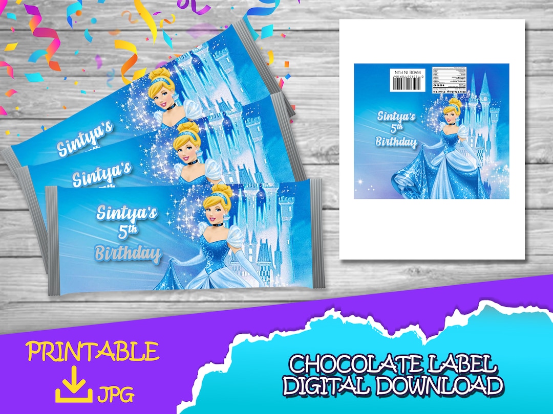 Cinderella Princess Birthday Party - Chocolate Label - DIGITAL DOWNLOAD ...