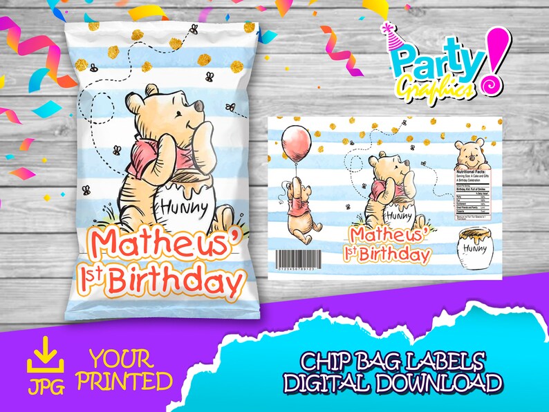 Winnie Pooh Pack chip Bag Fruit Snacks Favor Bag Juice - Etsy