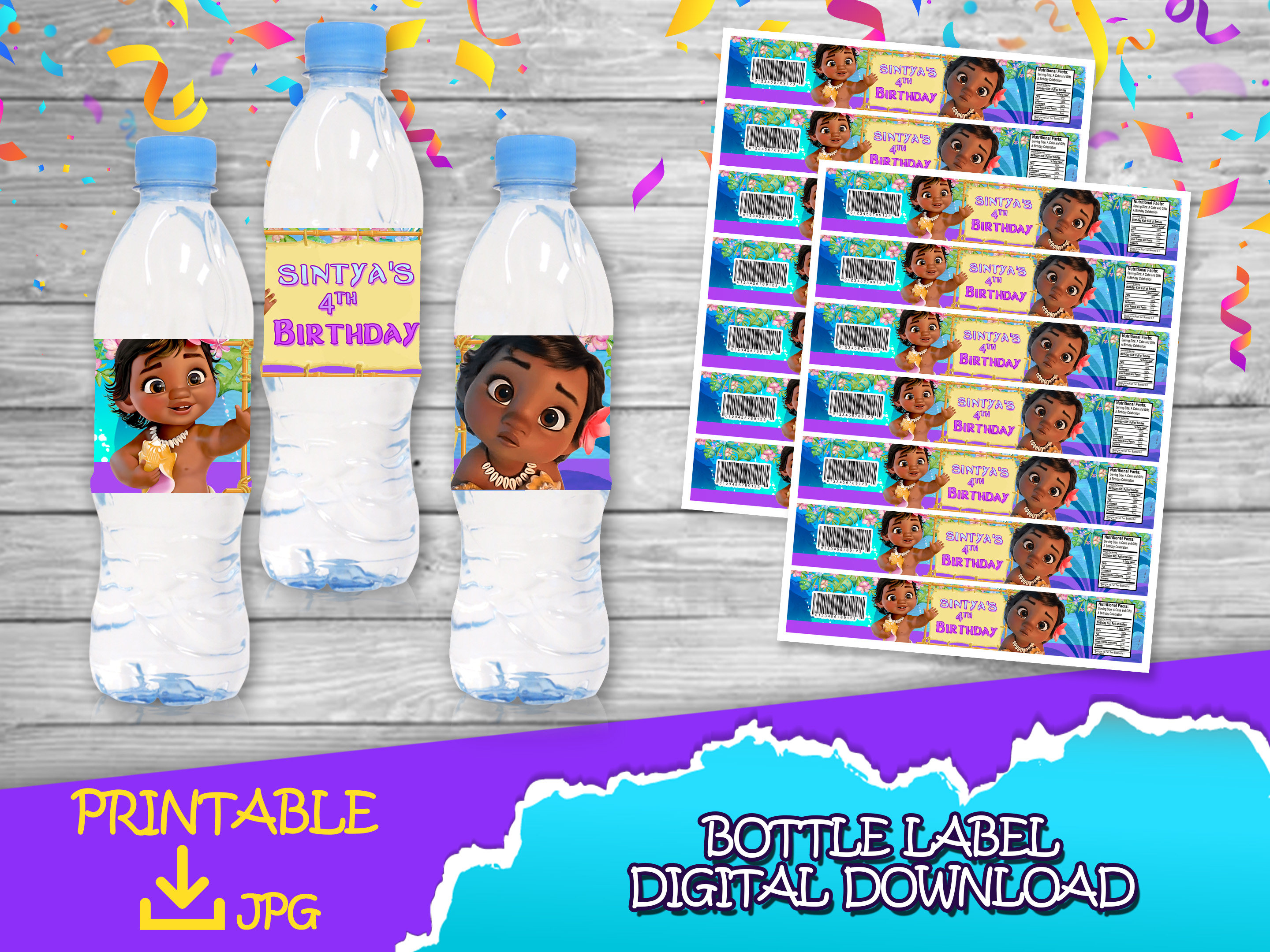 Moana Birthday Party bottle Label DIGITAL DOWNLOAD Baby - Etsy