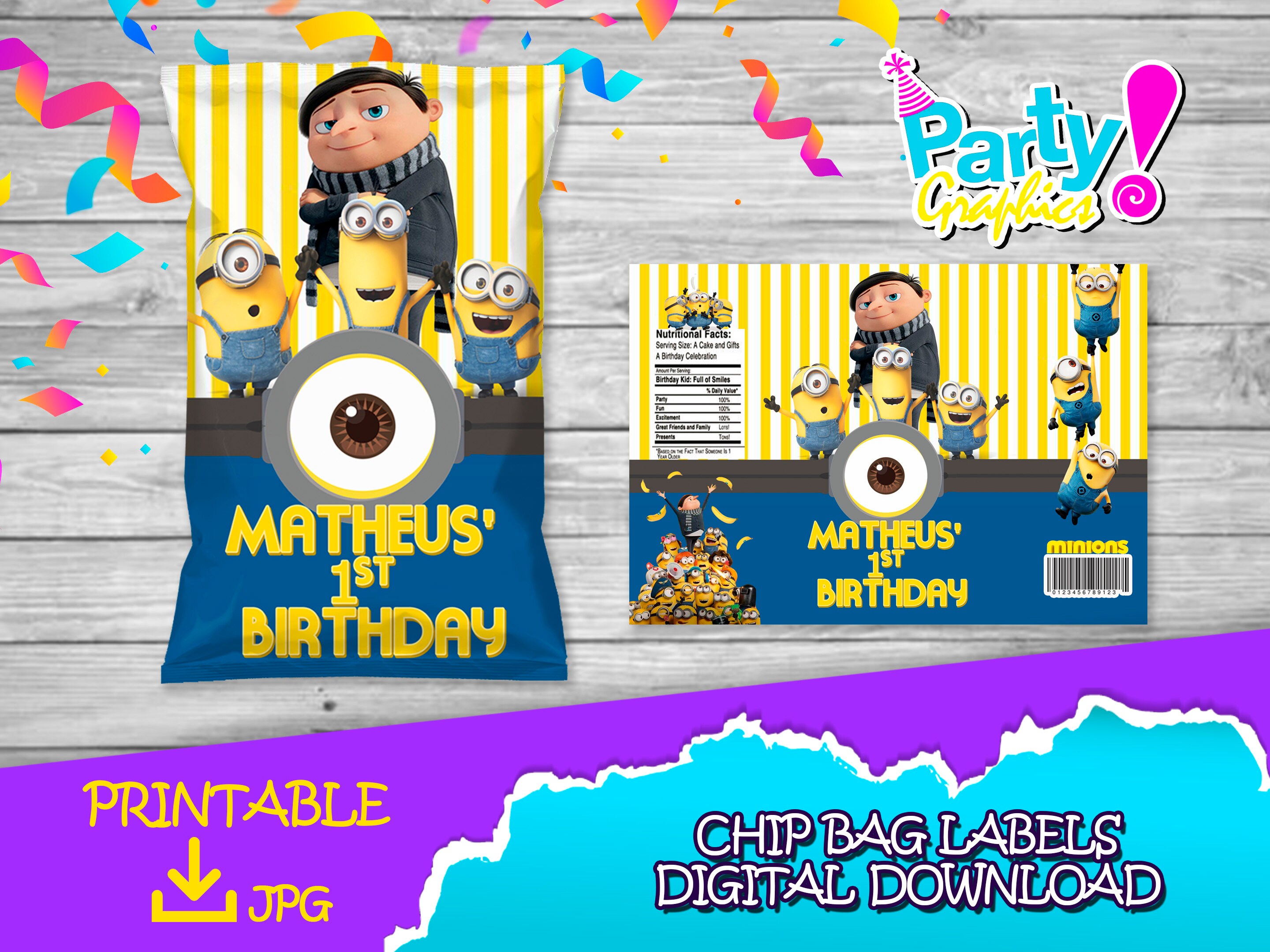 Minions Birthday Party Chip Bag Label DIGITAL DOWNLOAD - Etsy