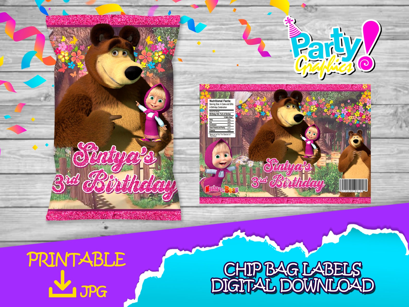 Masha and the Bear Chip Bag Label DIGITAL DOWNLOAD Masha - Etsy España