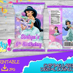 Jasmine Princess Chip Bag Label DIGITAL DOWNLOAD jasmine Printable ...