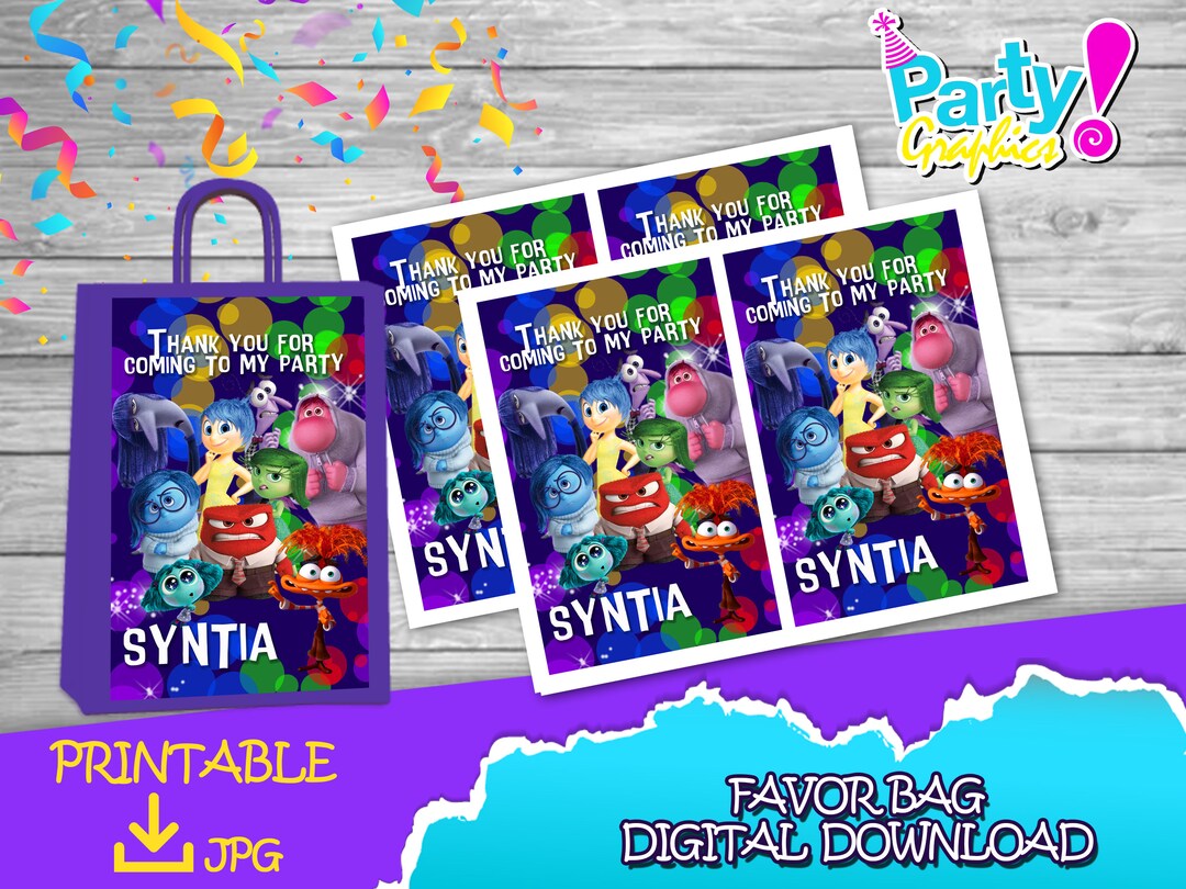 Inside Out Birthday Label - Favor Bag - Printable Supplies - Gift Bag ...