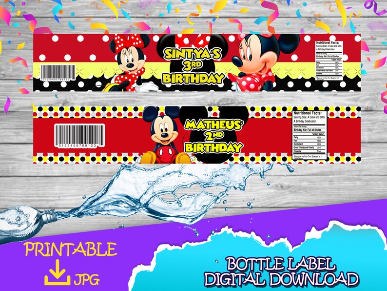 Mickey and Minnie Bottle Label DIGITAL DOWNLOAD Birthday - Etsy