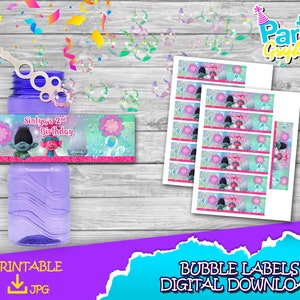 Trolls Bubble Bottle Labels- Trolls Birthday Party -DIGITAL DOWNLOAD - Etsy