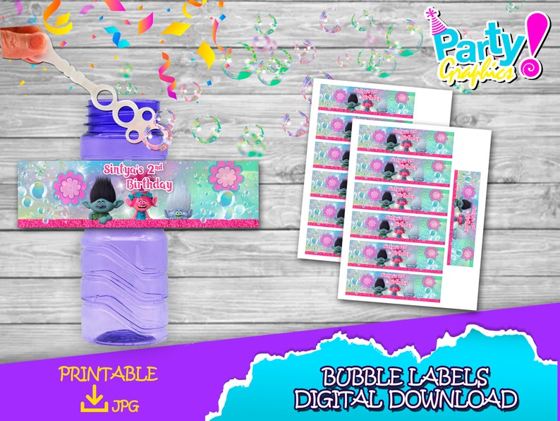 Trolls Bubble Bottle Labels Trolls Birthday Party DIGITAL - Etsy