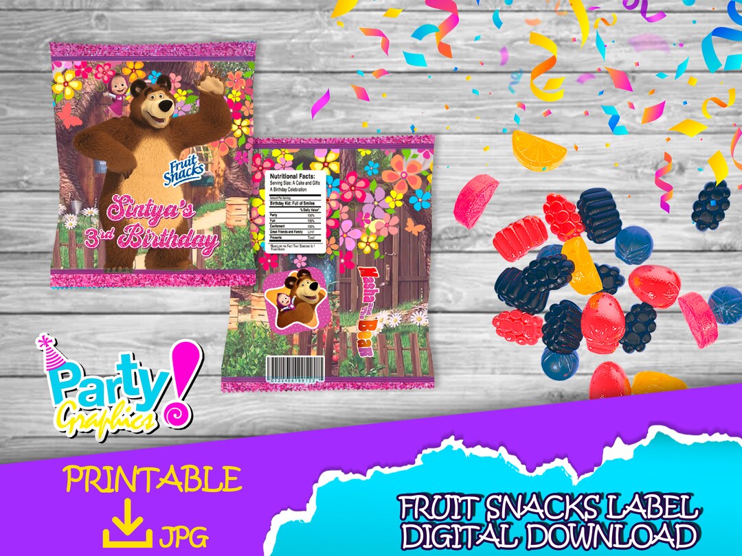Masha and the Bear Birthday Party Fruit Snacks Label DIGITAL DOWNLOAD ...