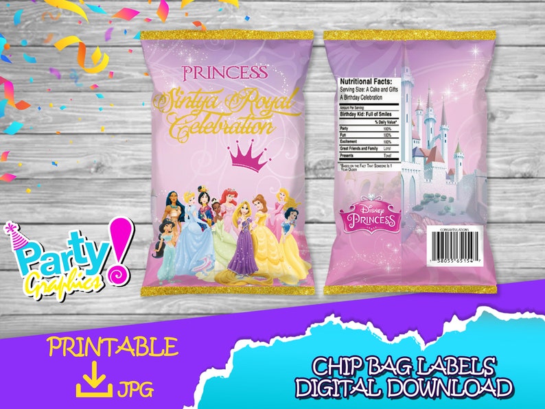 Princesses Birthday Pack Chip Bag Fruit Snacks Favor Bag Etsy