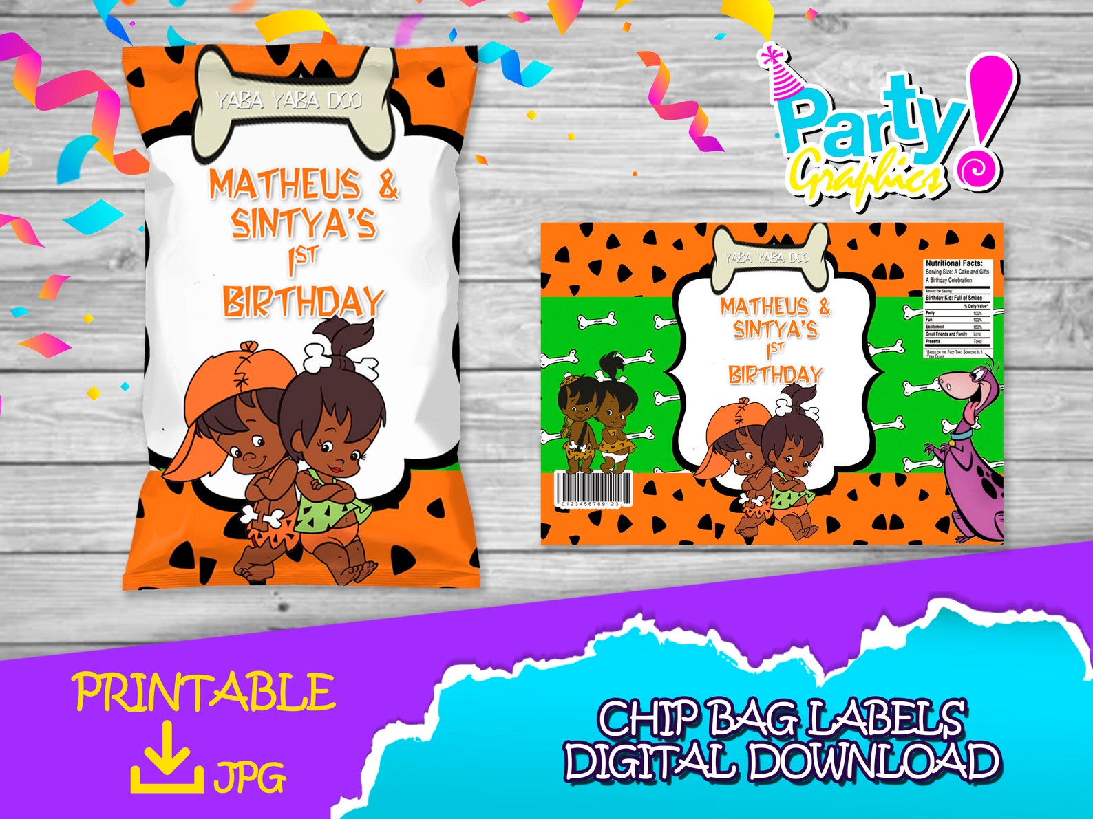 Pebbles and Bam Bam Party Chip Bag Label DIGITAL DOWNLOAD - Etsy