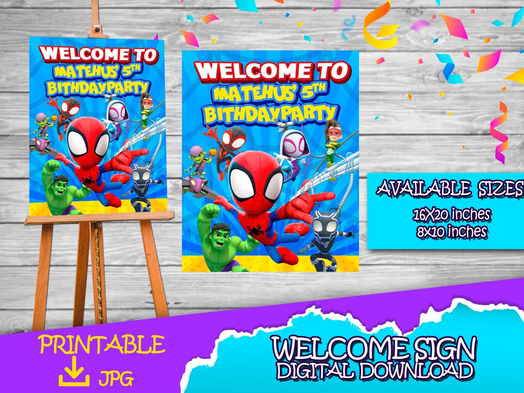 Welcome Sign Spidey and His Amazing Friends - Spidey Birthday Welcome ...