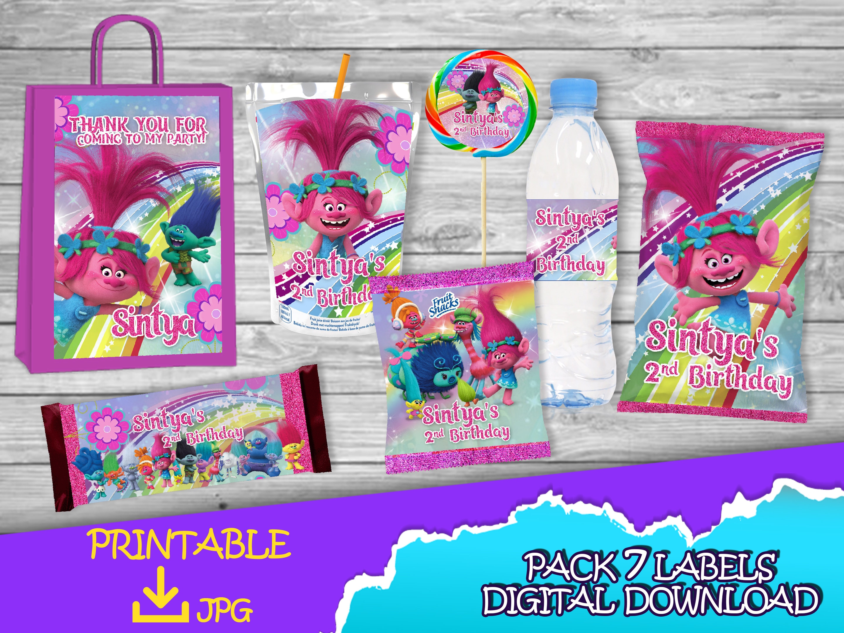 Trolls Party Pack Chip Bag Fruit Snacks-Favor bag Juice - Etsy España