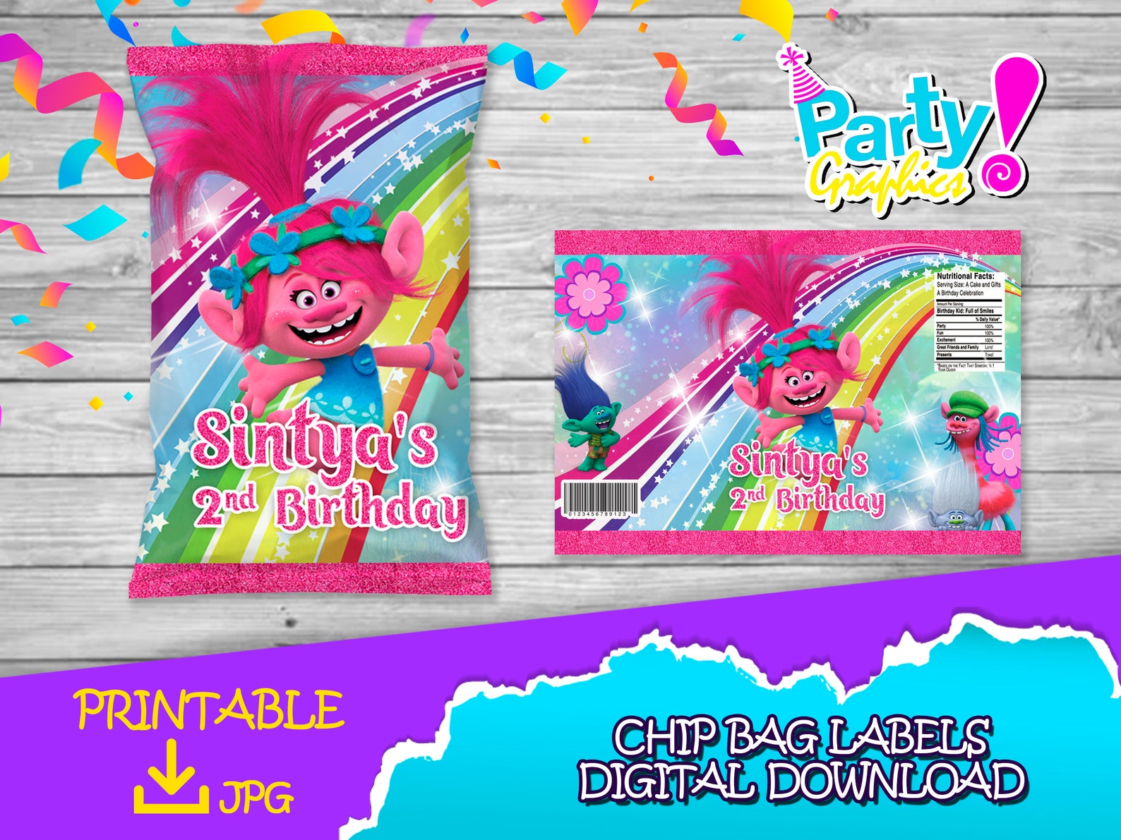 Trolls Birthday Pack Chip Bag fruit Snacks-favor Bag Juice - Etsy