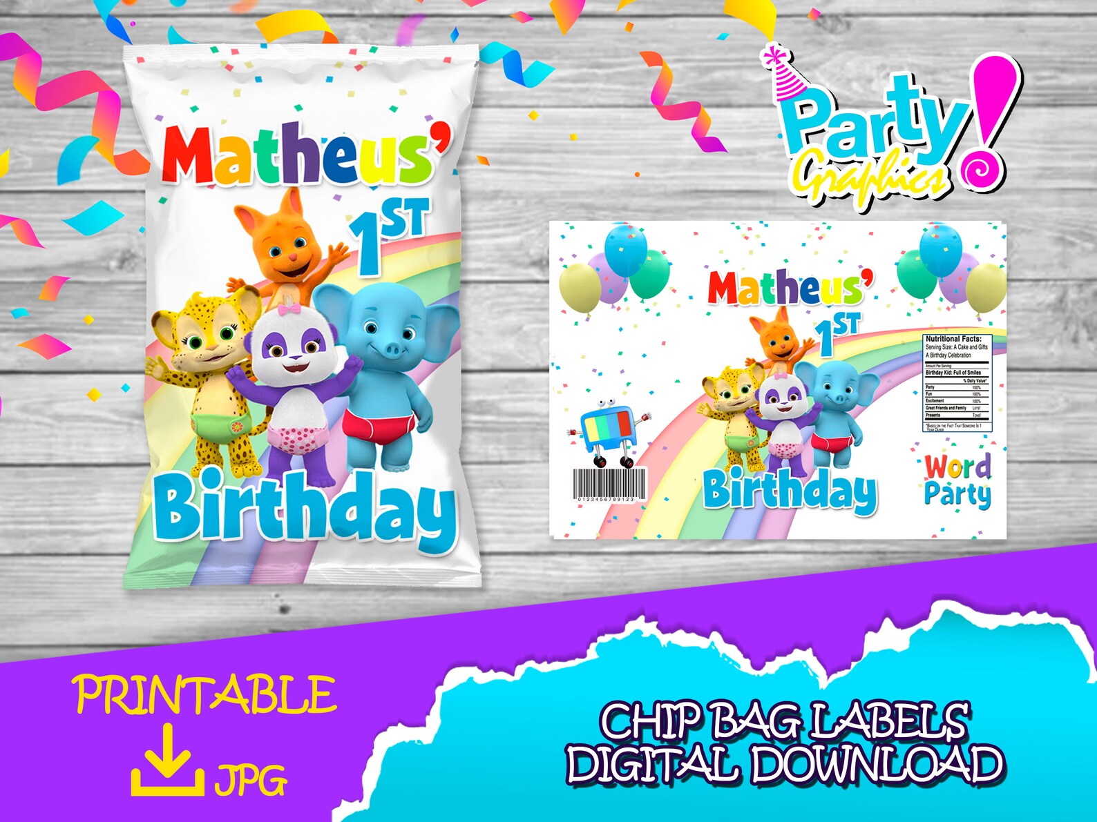 Word Party Chip Bag Label DIGITAL DOWNLOAD Word Party Girl - Etsy