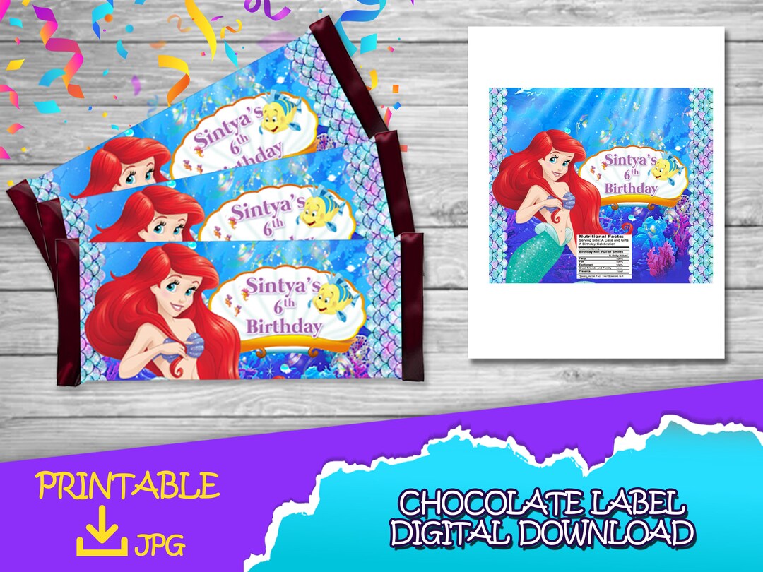 The Little Mermaid Birthday Party - Chocolate Label - DIGITAL DOWNLOAD ...