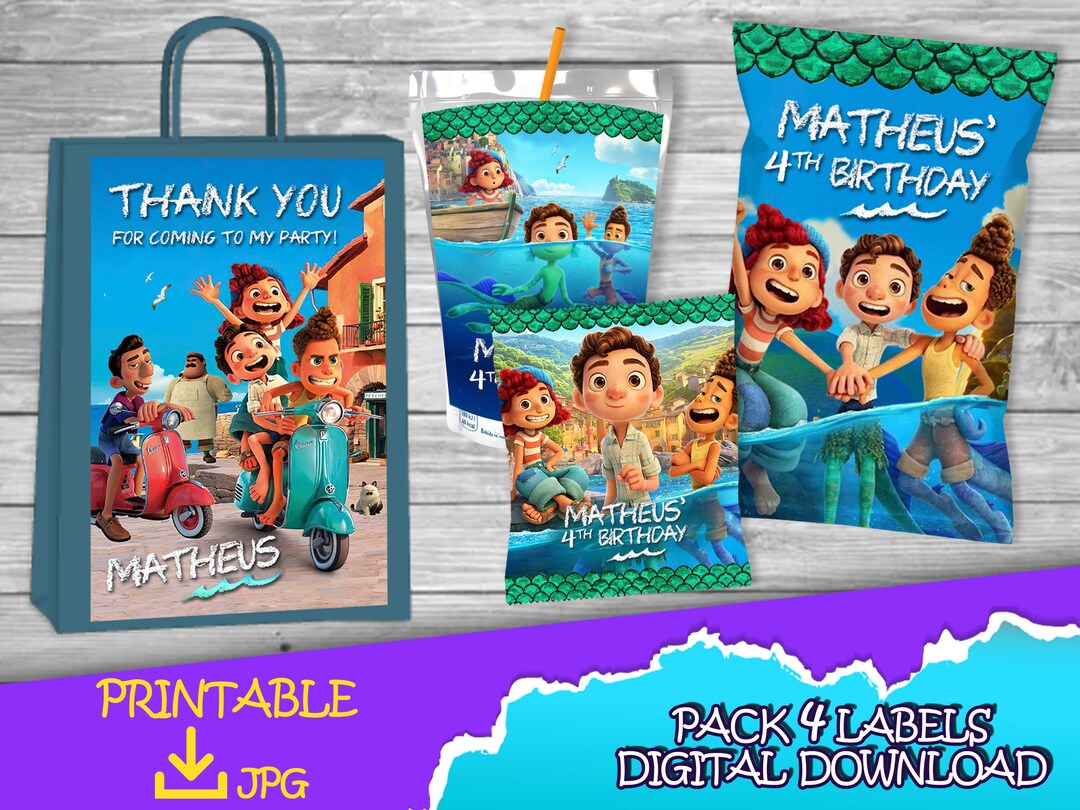 Luca Birthday Pack - Chip Bag -fruit Snacks-favor Bag- Juice - Labels ...